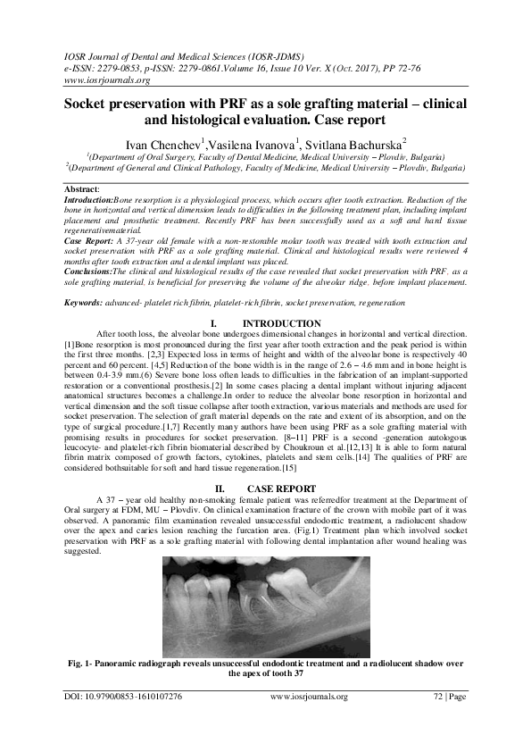 (PDF) Socket preservation with PRF as a sole grafting material ...