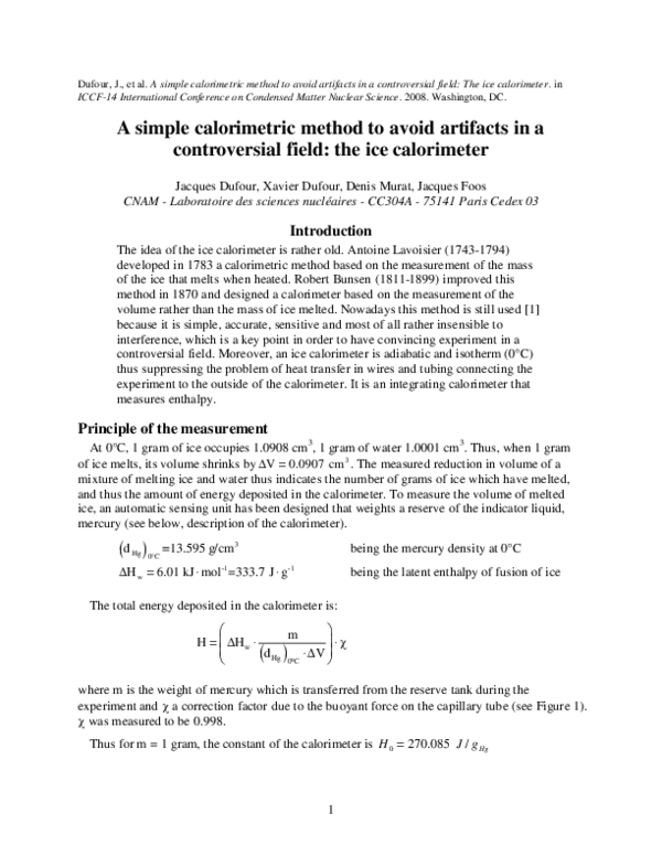 (PDF) A simple calorimetric method to avoid artifacts in a ...