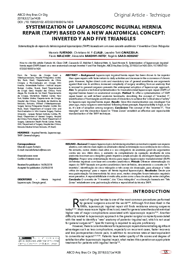 (PDF) Systemization of Laparoscopic Inguinal Hernia Repair (Tapp) Based on a New Anatomical ...
