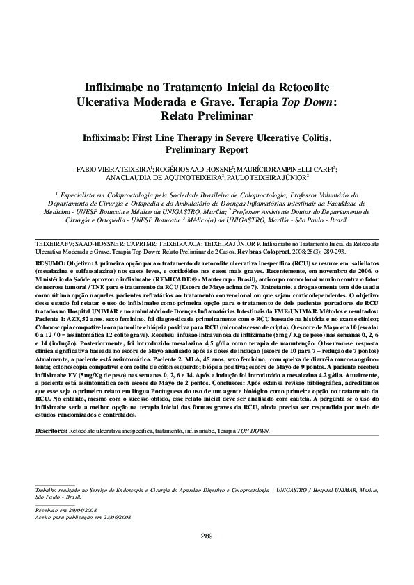 (PDF) Infliximabe no tratamento inicial da retocolite ulcerativa ...