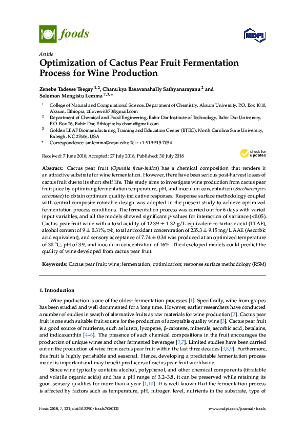 (PDF) Optimization of Cactus Pear Fruit Fermentation Process for Wine ...
