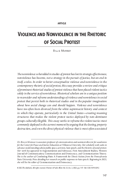 (PDF) Violence and Nonviolence in the Rhetoric of Social Protest