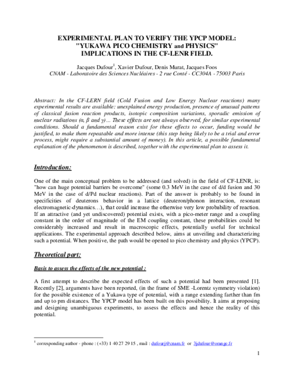 (PDF) Experimental Plan to Verify the YPCP Model