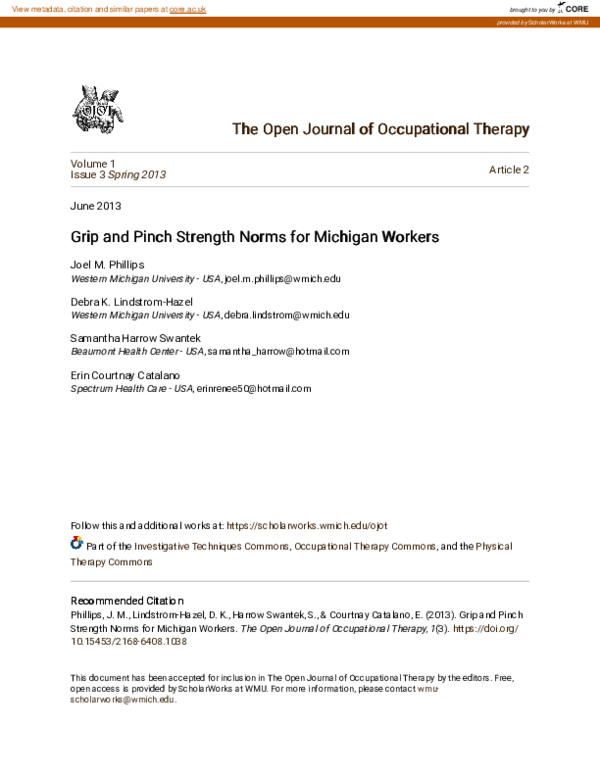(PDF) Grip and Pinch Strength Norms for Michigan Workers | Debra ...