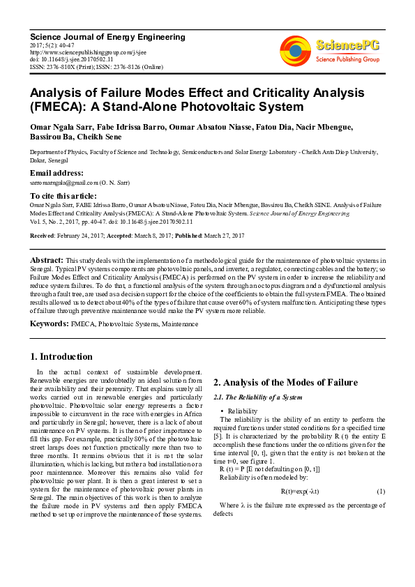 (PDF) Analysis of Failure Modes Effect and Criticality Analysis (FMECA): A Stand-Alone ...