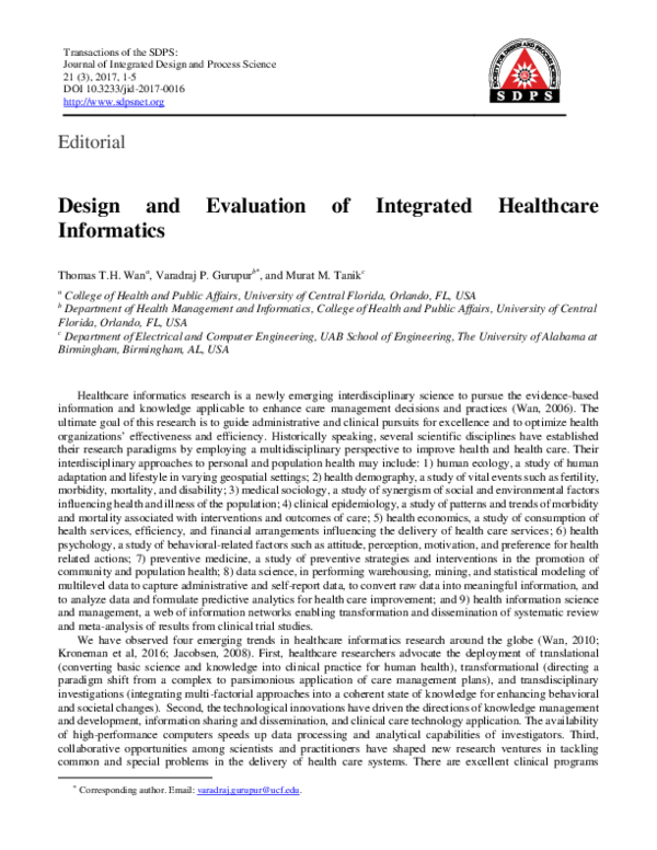 (PDF) Design and Evaluation of Integrated Healthcare Informatics ...