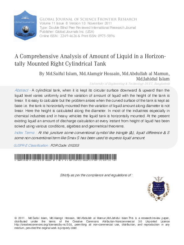 (PDF) A Comprehensive Analysis of Amount of Liquid in a Horizontally ...