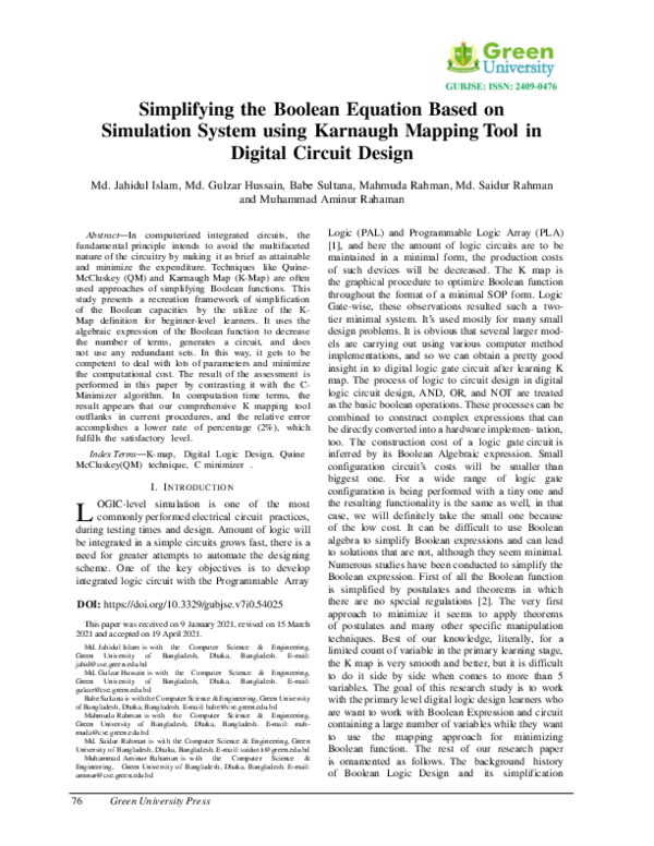 Pdf Simplifying The Boolean Equation Based On Simulation System Using Karnaugh Mapping Tool In 3571
