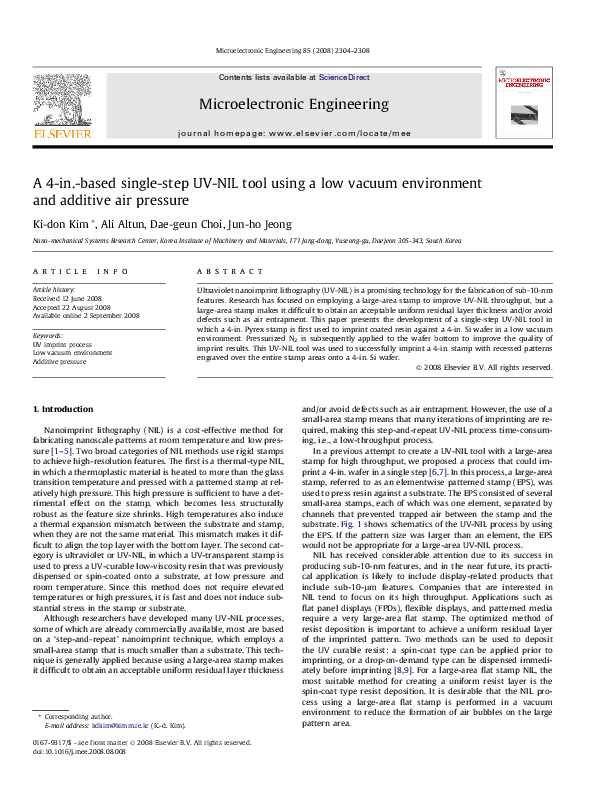 (PDF) A 4-in.-based single-step UV-NIL tool using a low vacuum ...