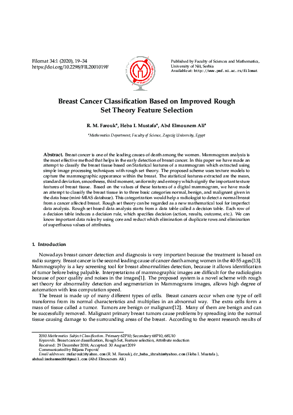 Pdf Breast Cancer Classification Based On Improved Rough Set Theory Feature Selection
