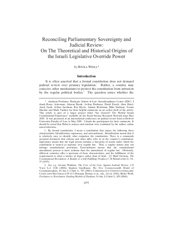 (PDF) Reconciling Parliamentary Sovereignty and Judicial Review: On the ...