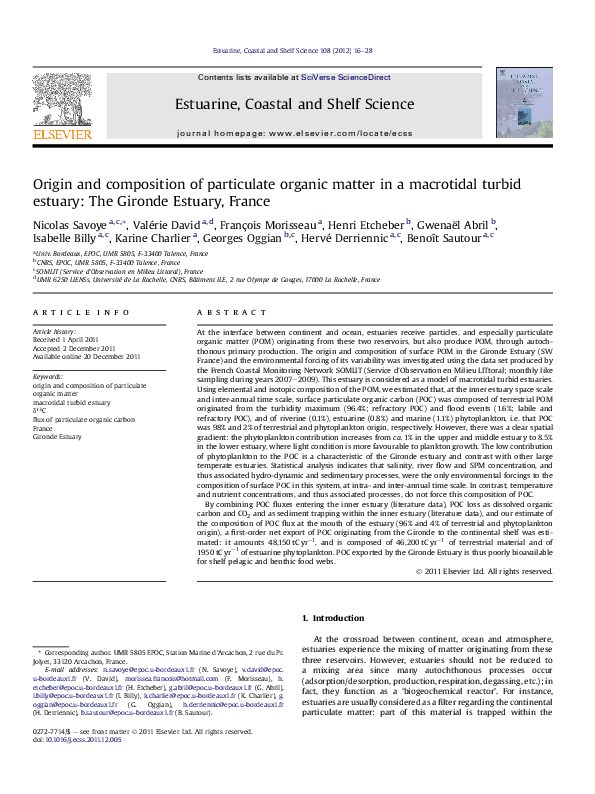(PDF) Origin and composition of particulate organic matter in a ...