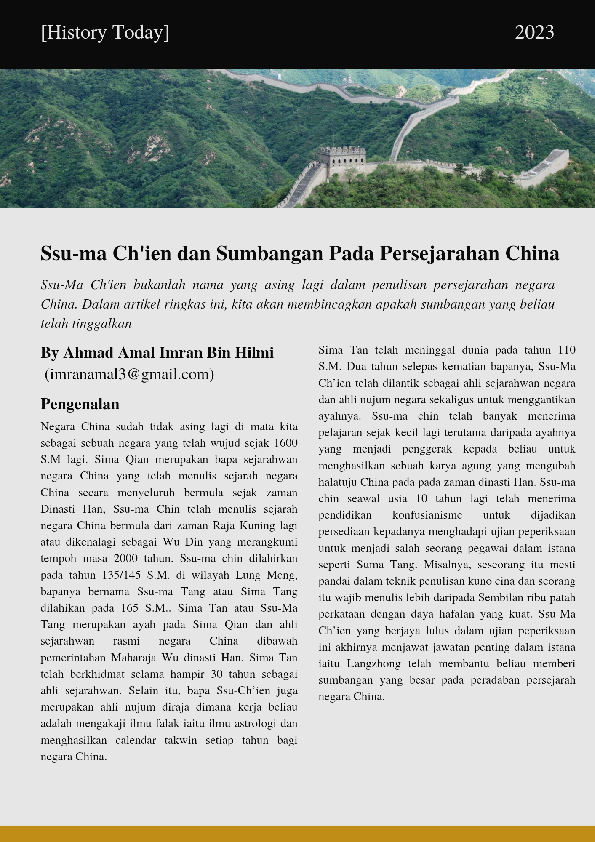 (PDF) Article Ssu-ma Ch'ien Sumbangan terhadap Tamadun China