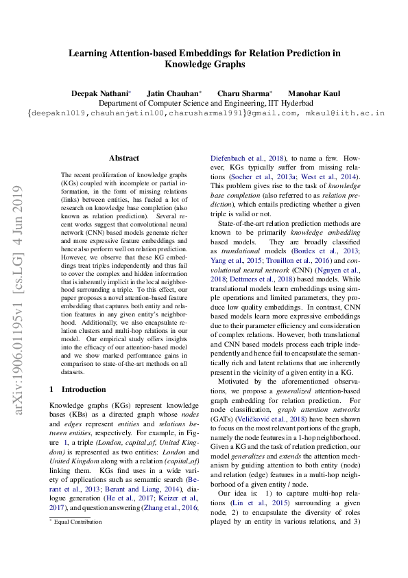 (PDF) Learning Attention-based Embeddings for Relation Prediction in Knowledge Graphs