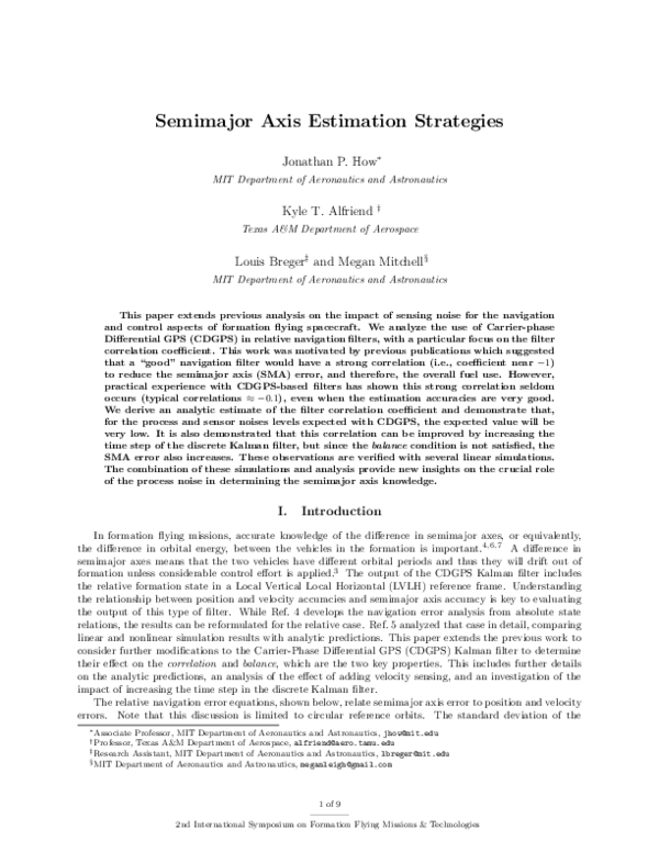 Pdf Semimajor Axis Estimation Strategies