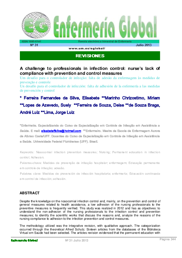(PDF) A challenge to professionals in infection control: nurse's lack ...
