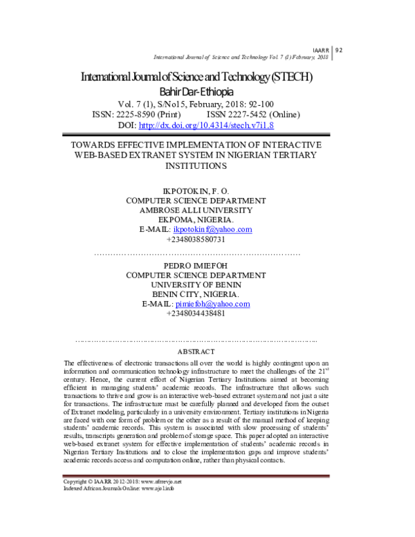 (PDF) Towards effective implementation of interactive web-based extranet system in Nigerian ...