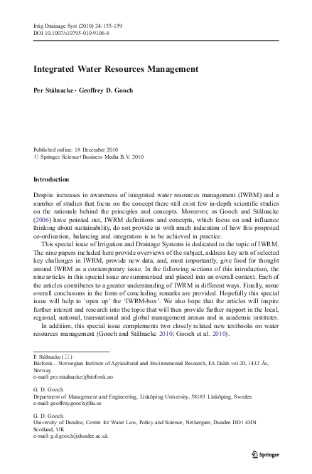 (PDF) Integrated Water Resources Management (PDF) Integrated Water Resources Management
