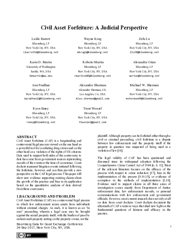 (PDF) Civil Asset Forfeiture: A Judicial Perspective