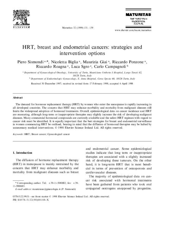 (PDF) HRT, breast and endometrial cancers: strategies and intervention ...