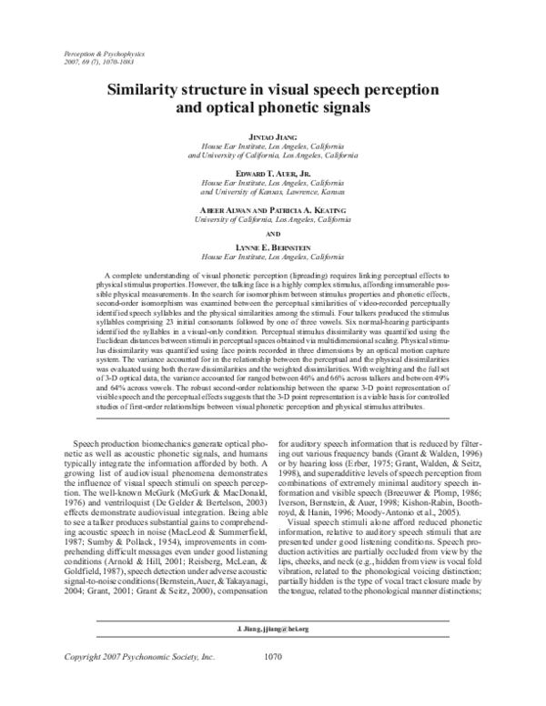 (PDF) Similarity structure in visual speech perception and optical phonetic signals