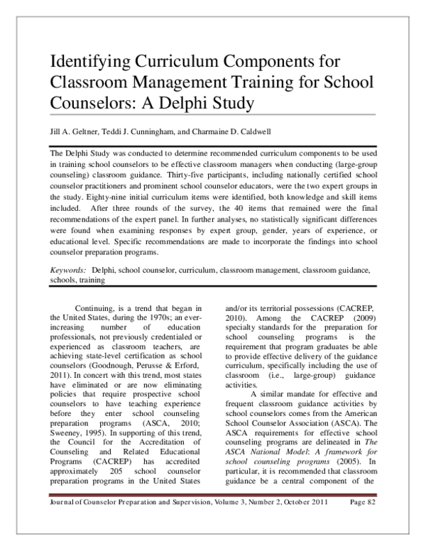 (PDF) Identifying Curriculum Components for Classroom Management Training for School Counselors ...