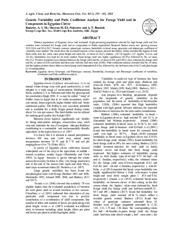 (PDF) Genetic Variability and Path- Coefficient Analysis for Forage Yield and its Components in ...