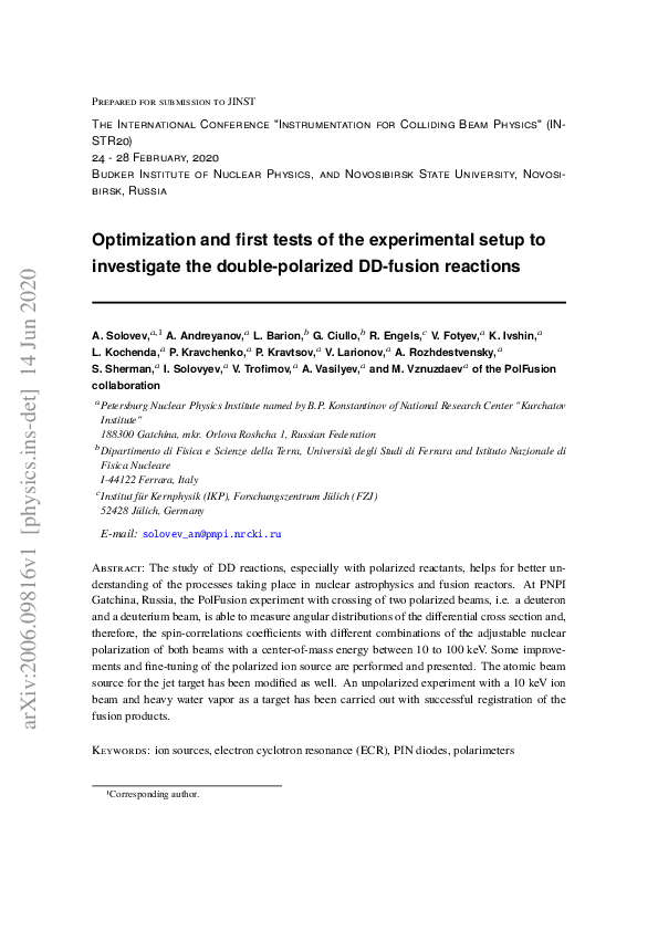 (PDF) Optimization and first tests of the experimental setup to ...