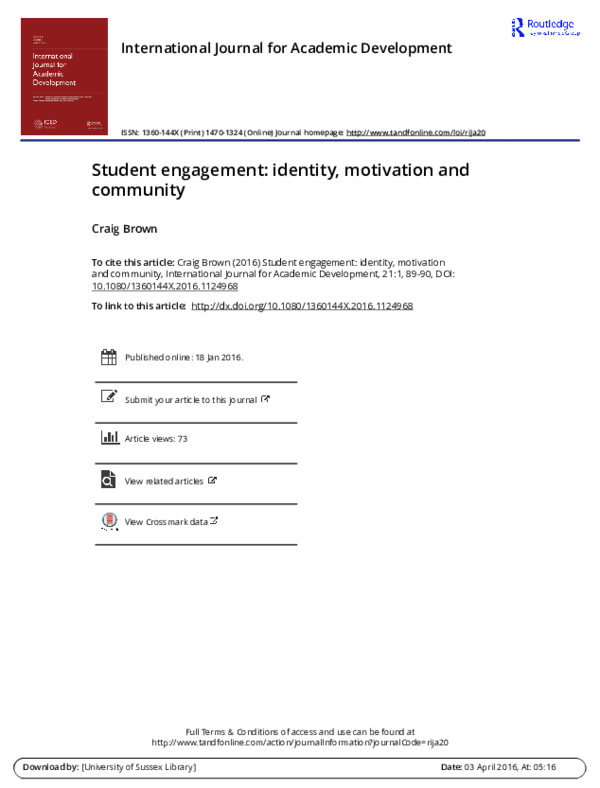 (PDF) Student engagement: identity, motivation and community