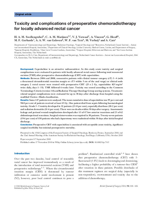 (PDF) Toxicity and complications of preoperative chemoradiotherapy for locally advanced rectal ...