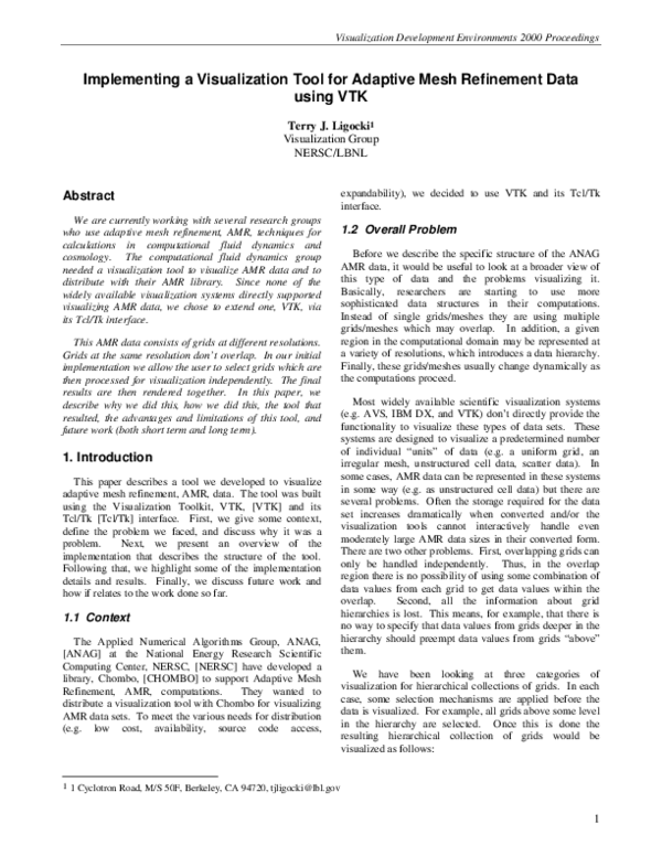 Pdf Implementing A Visualization Tool For Adaptive Mesh Refinement Data Using Vtk