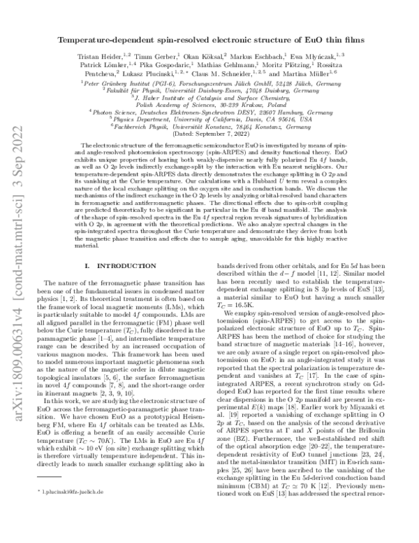 (PDF) Spin-resolved electronic structure of EuO across the Curie ...