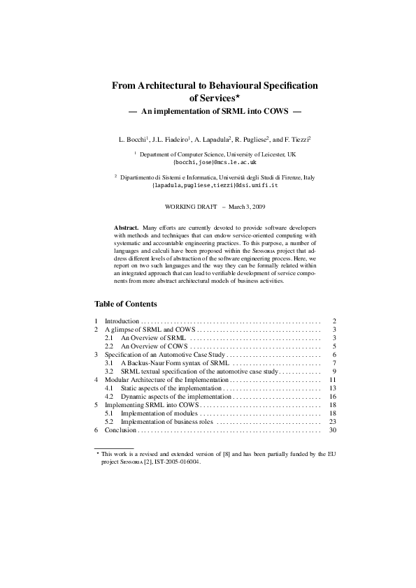 (PDF) From Architectural to Behavioural Specification of Services ...