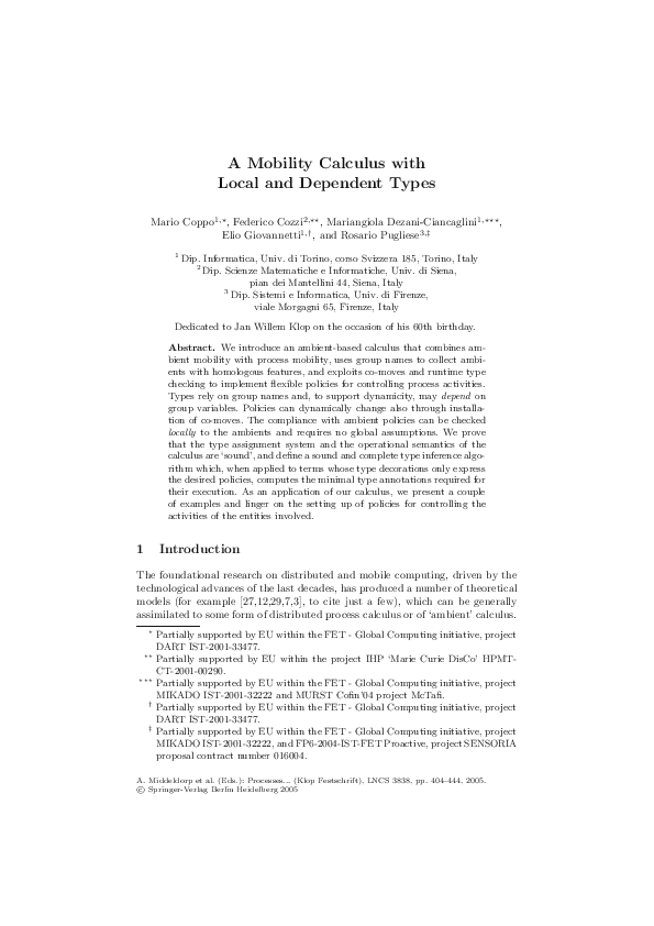 (PDF) A Mobility Calculus with Local and Dependent Types