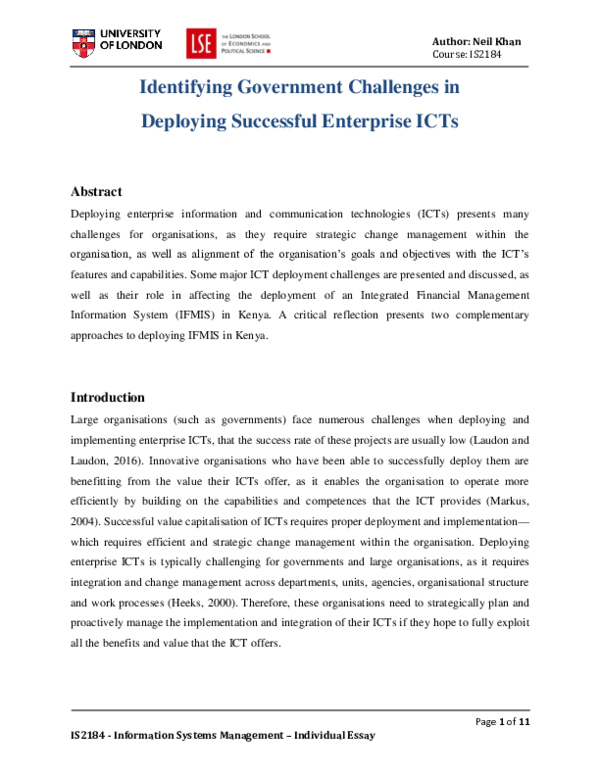 (PDF) Identifying Government Challenges in Deploying Successful ...