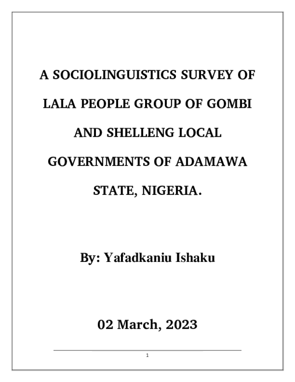 (PDF) A SOCIOLINGUISTICS SURVEY OF LALA PEOPLE GROUP OF GOMBI AND ...