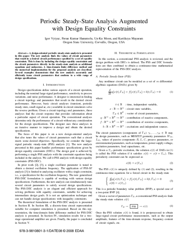 (PDF) Periodic Steady-State Analysis Augmented with Design Equality Constraints | Igor Vytyaz ...