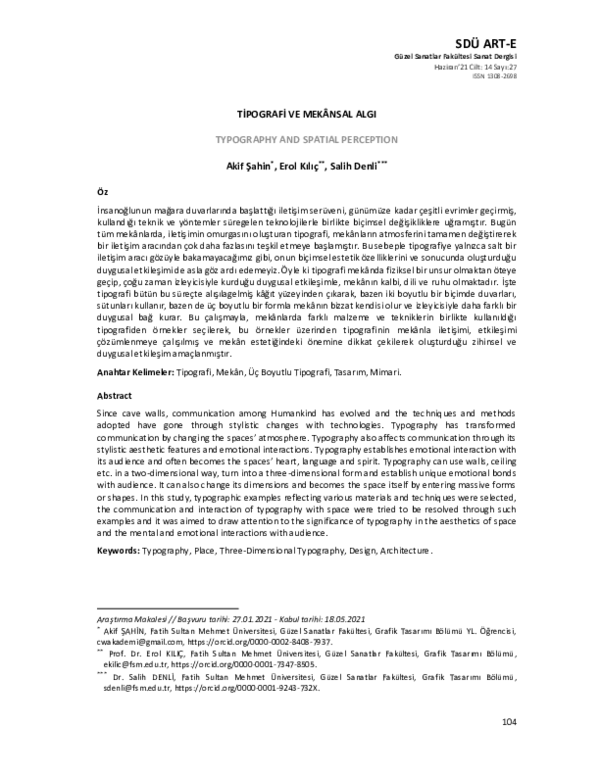 (PDF) TYPOGRAPHY AND SPATIAL PERCEPTION TİPOGRAFİ VE MEKÂNSAL ALGI