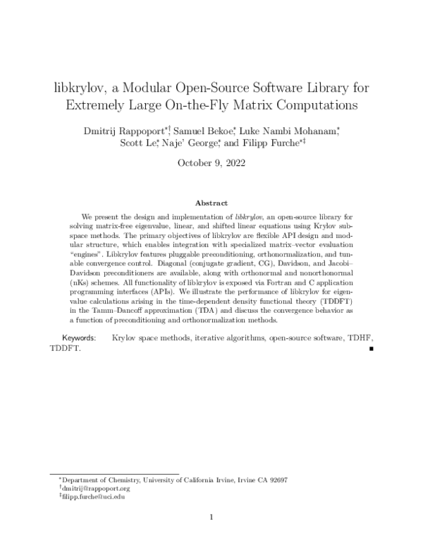 Pdf Libkrylov A Modular Open Source Software Library For Extremely Large On The Fly Matrix