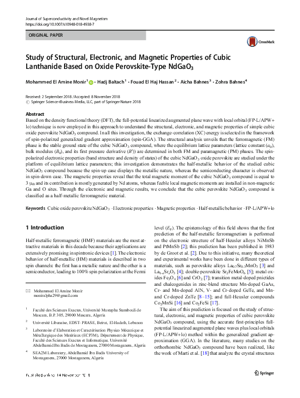 (PDF) Study of the Structural, Electronic, and Magnetic Properties of the Barium-Rich Iron(IV ...