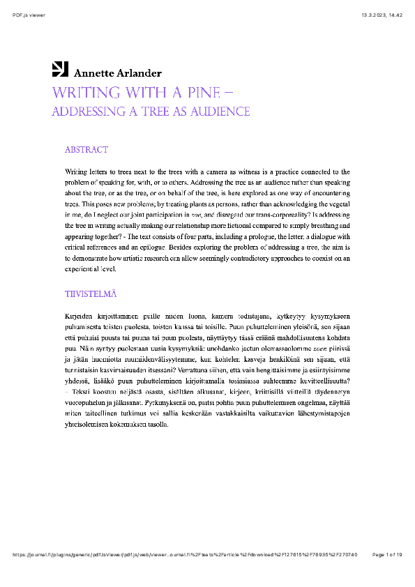 (PDF) Writing with a Pine - Addressing a Tree as Audience