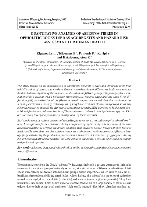 (PDF) Quantitative Analysis of Asbestos Fibres in Ophiolitic Rocks Used ...