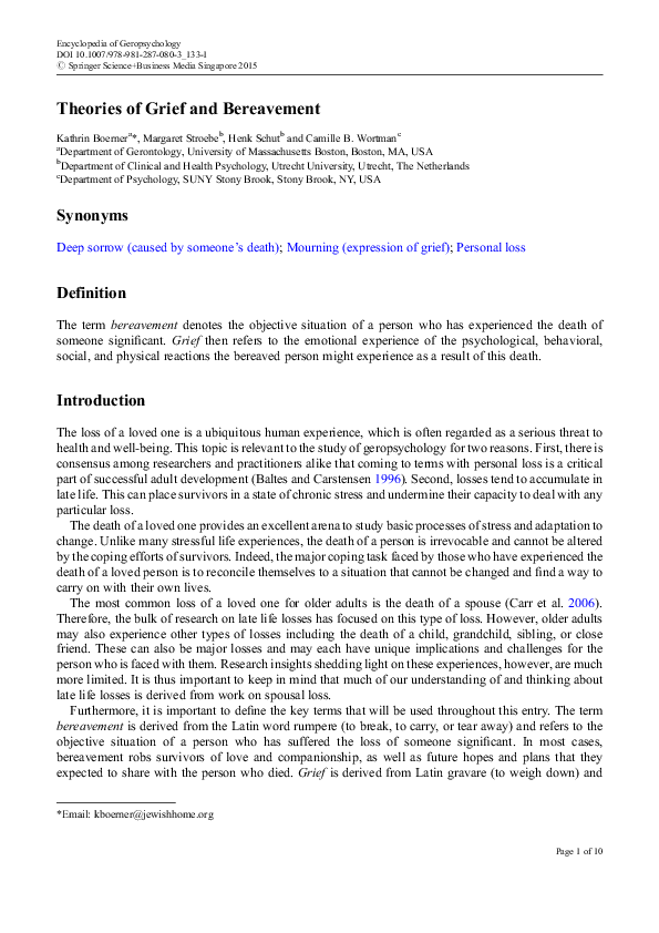 (PDF) Theories of Grief and Bereavement