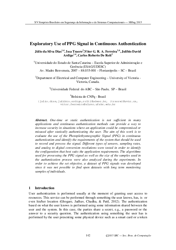 Pdf Exploratory Use Of Ppg Signal In Continuous Authentication