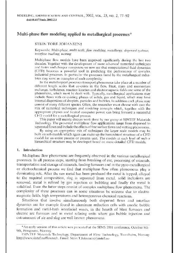 (PDF) Multi-phase Flow Modeling applied to Metallurgical Processes