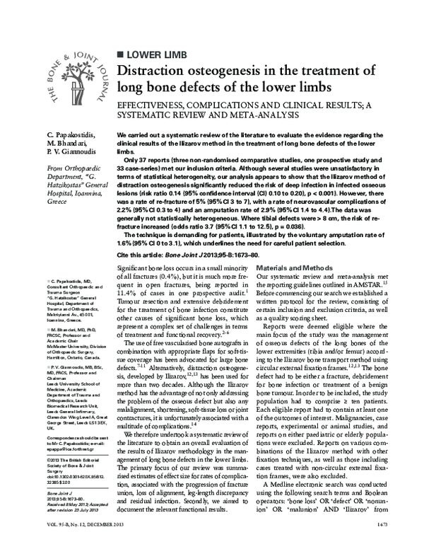 (PDF) Distraction osteogenesis in the treatment of long bone defects of ...