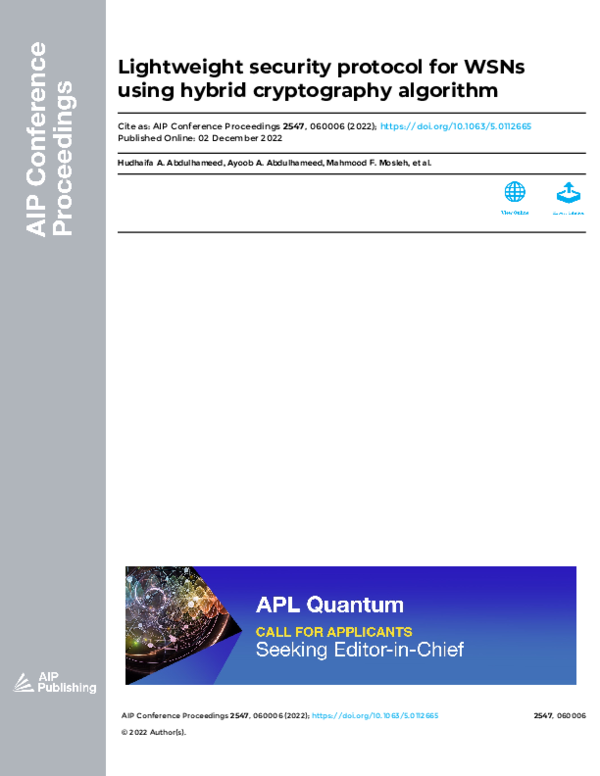 (PDF) Lightweight security protocol for WSNs using hybrid cryptography algorithm