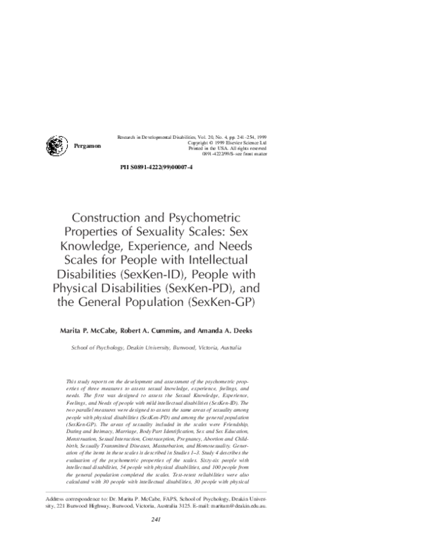 Pdf Construction And Psychometric Properties Of Sexuality Scales Sex