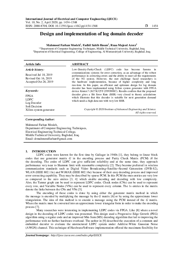 (PDF) Design and implementation of log domain decoder (PDF) Design and implementation of log domain decoder