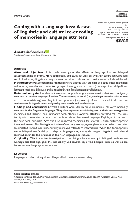 (PDF) Coping with a language loss: A case of linguistic and cultural re ...